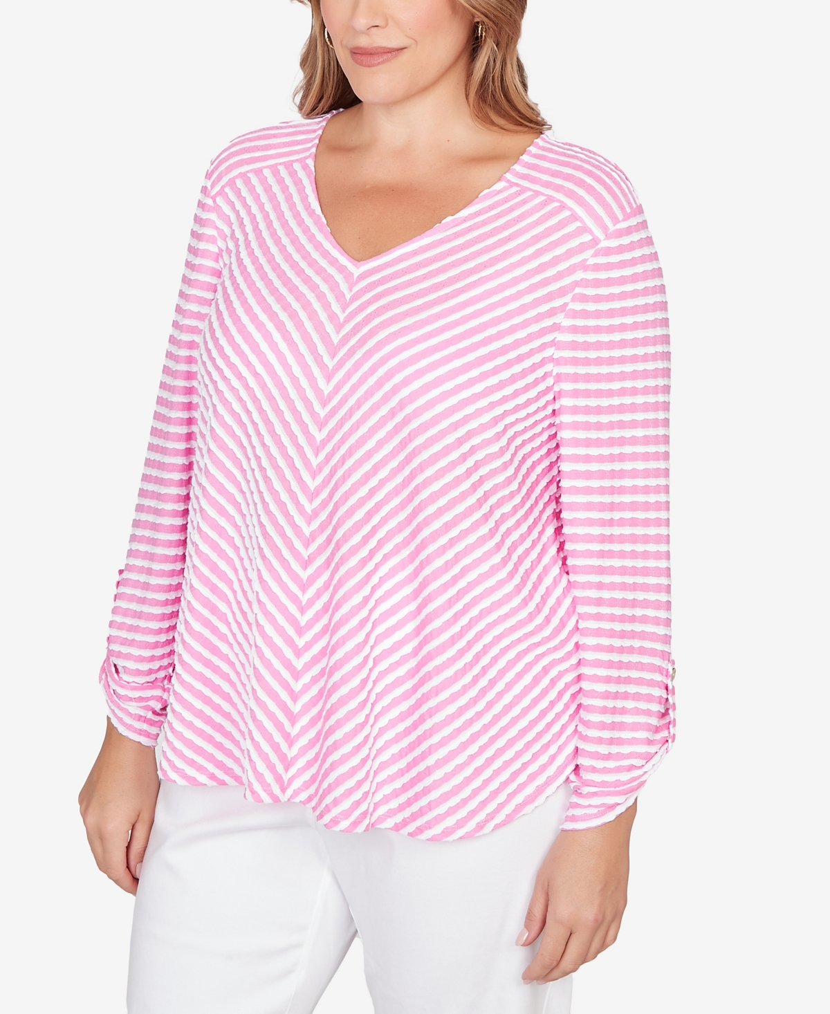 Click here for Ruby Rd. Plus Size Mitered Scallop Stripe Tunic To... prices