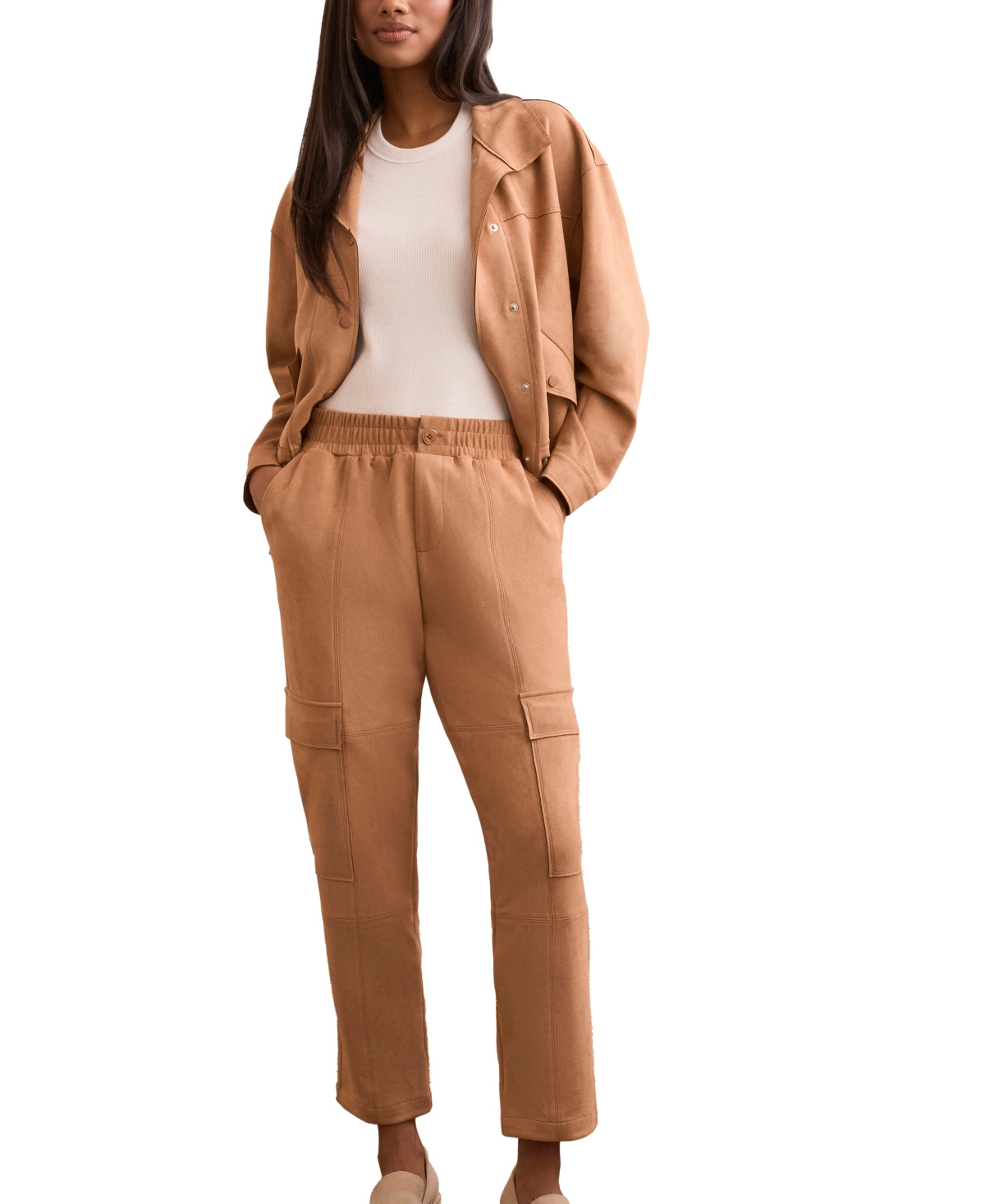 Click here for Tribal Womens Cargo Elastic Waist Pants - Almond L... prices
