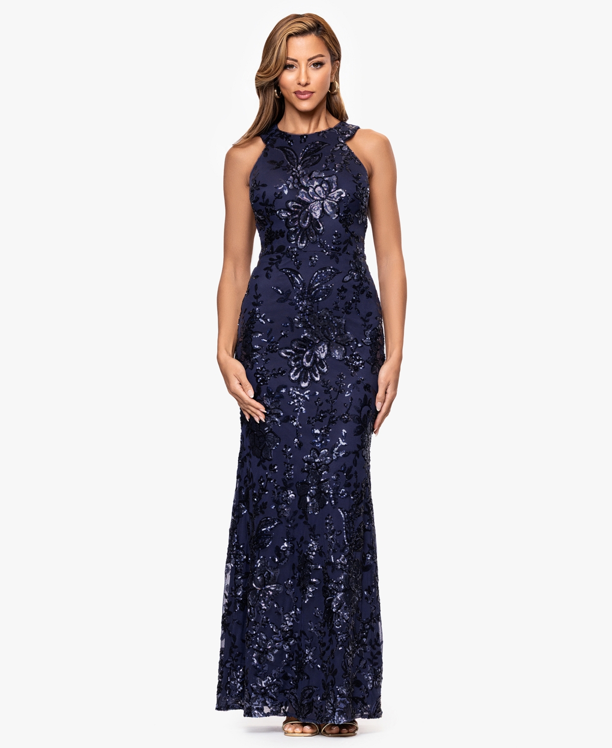 Click here for Xscape Petite Sleeveless Halter Neck Long Dress -... prices