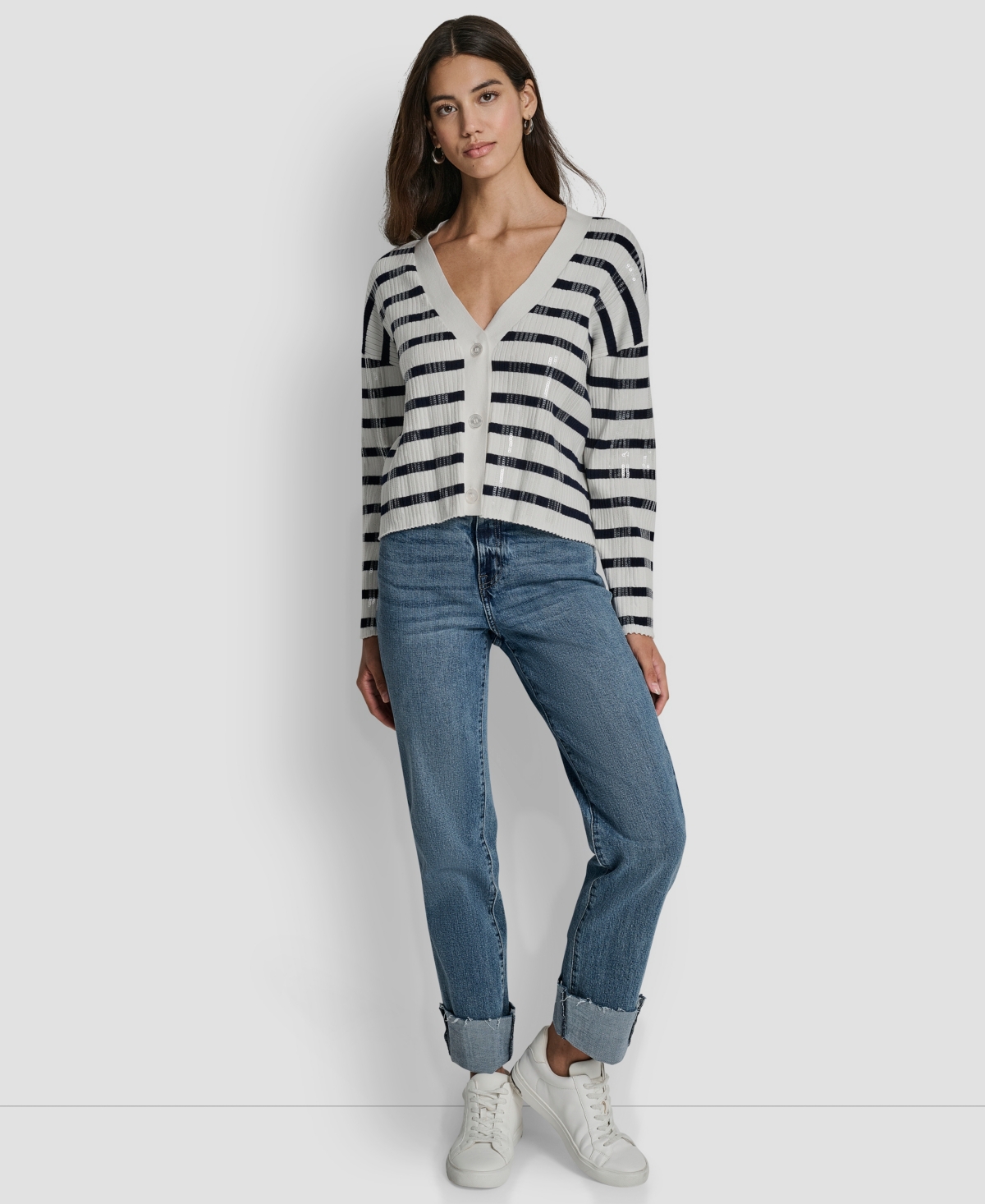 Click here for Dkny Jeans Womens Striped Cropped Long-Sleeve Card... prices
