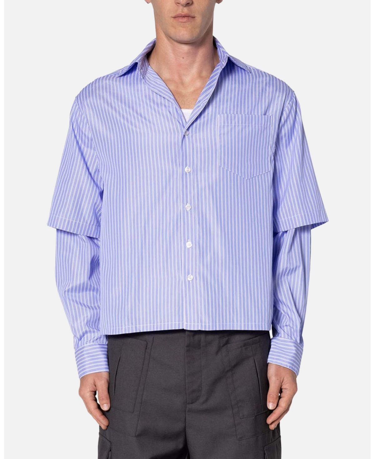 Click here for mnml Mens Double Layer Pinstripe Shirt - Blue prices