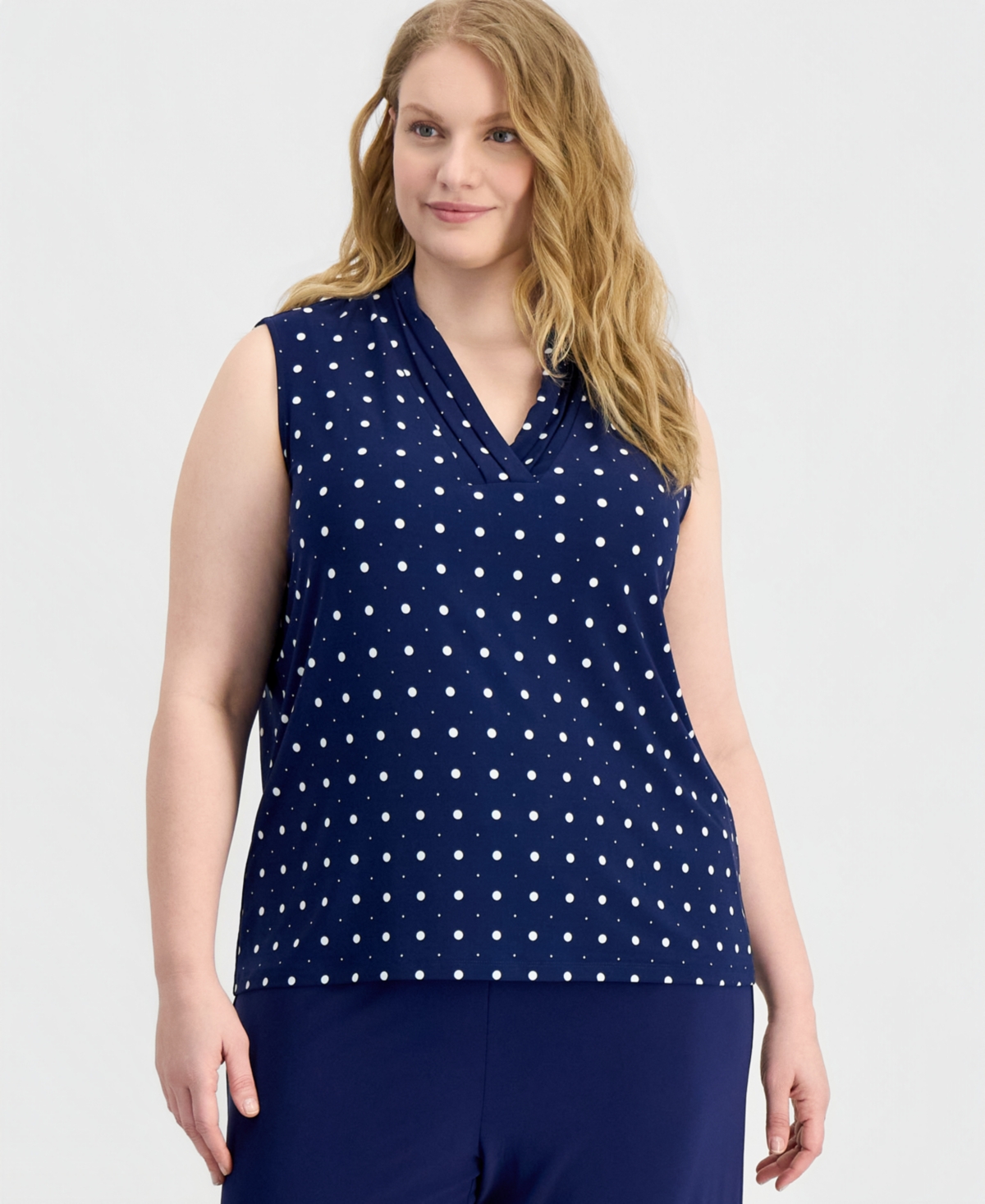 Click here for Anne Klein Plus Size Printed Triple-Pleat V-Neck T... prices