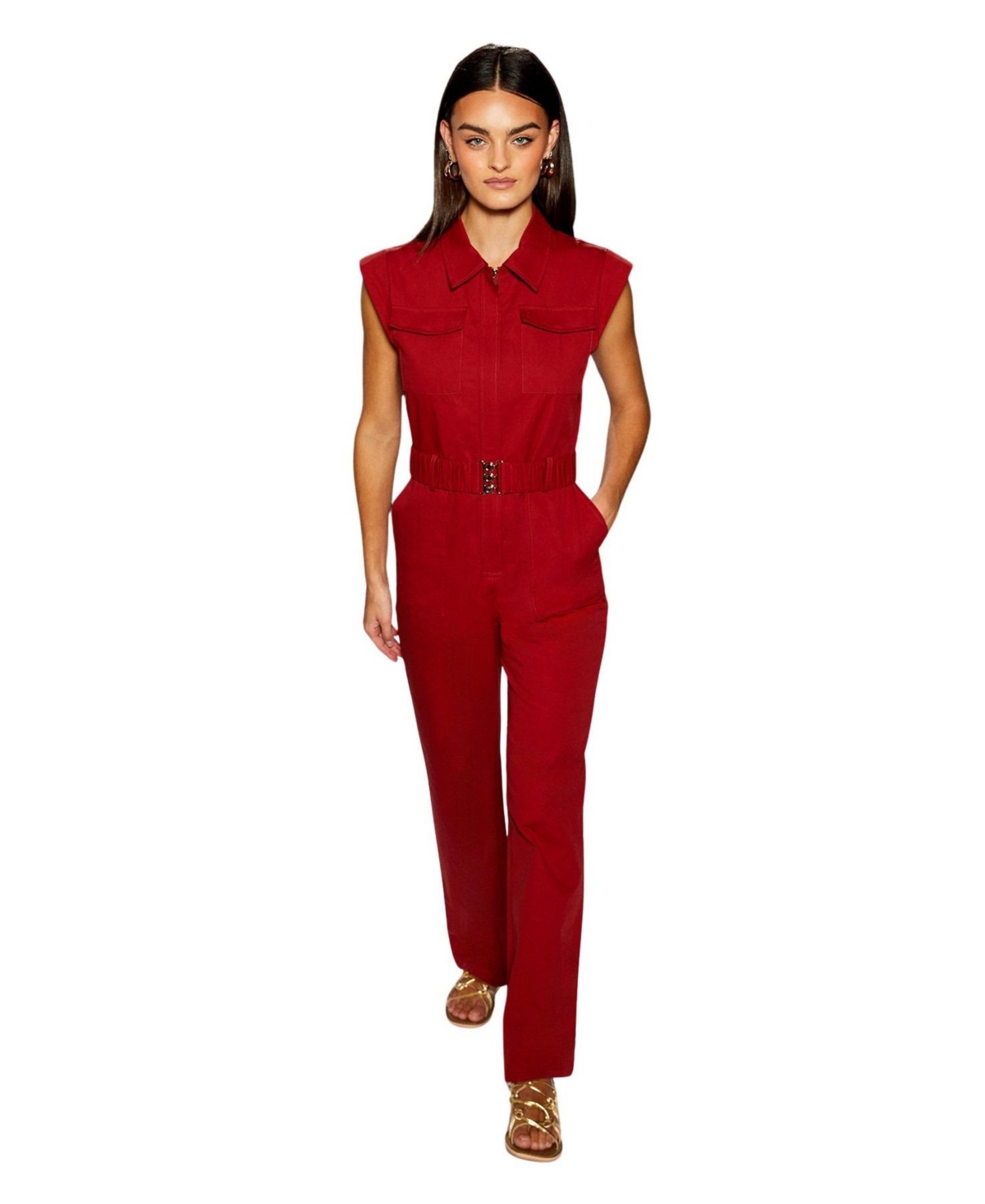 Click here for Warehouse Womens Runway Utility Jumpsuit - Red prices