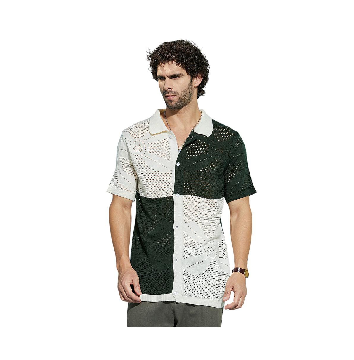 Click here for Campus Sutra Mens Emerald Green & Cream White Bloc... prices