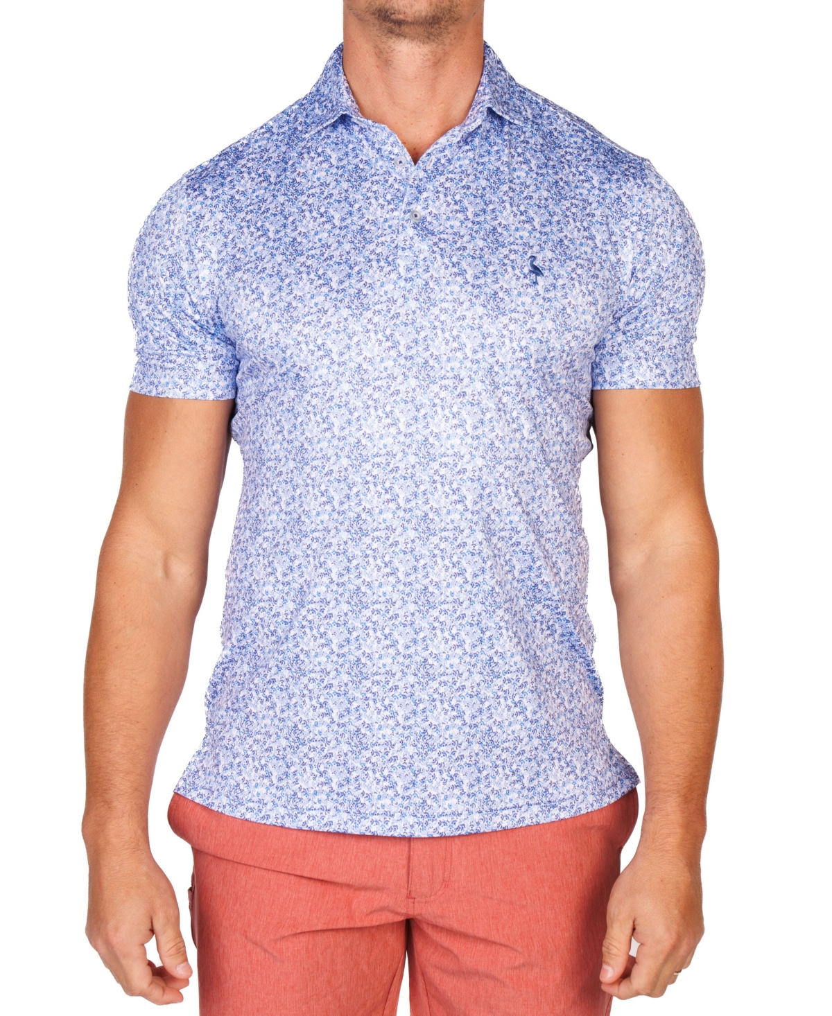 Click here for TailorByrd Mens Blue Petals Performance Polo - Blu... prices