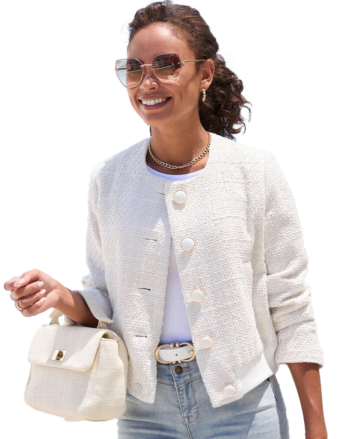 Click here for Lascana Womens Round Neckline Tweed Jacket - Ivory prices