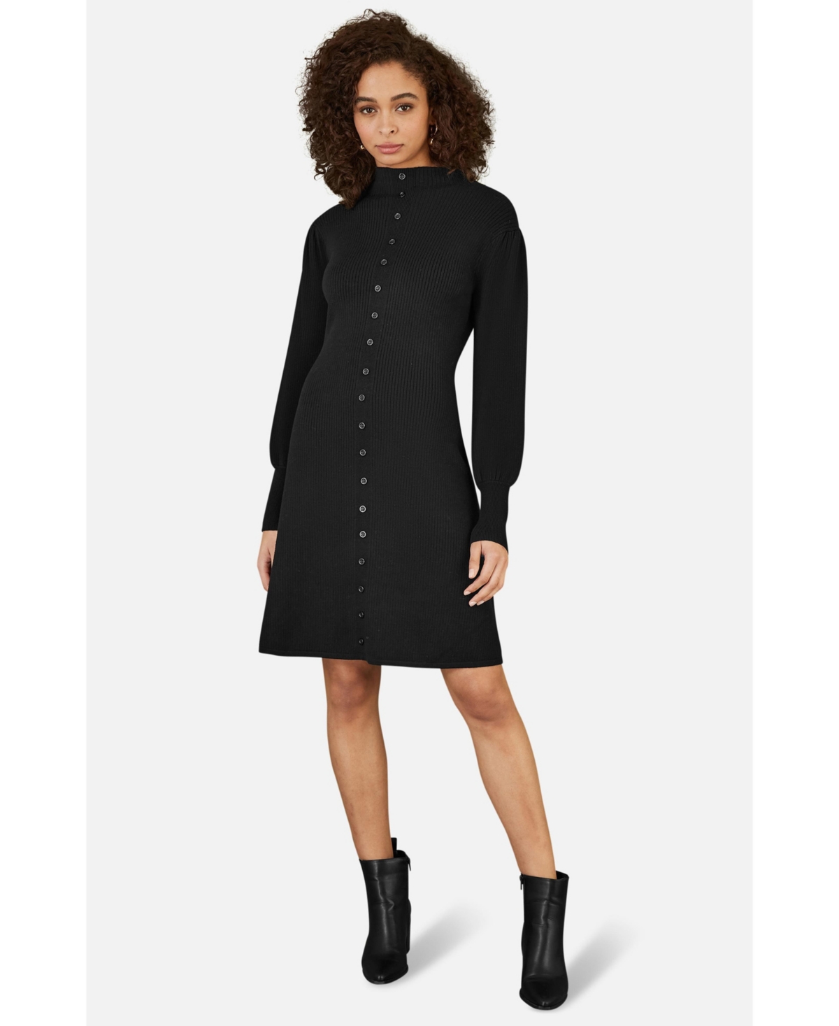 Click here for Yumi Womens Knitted Button Up Midi Dress - Black prices