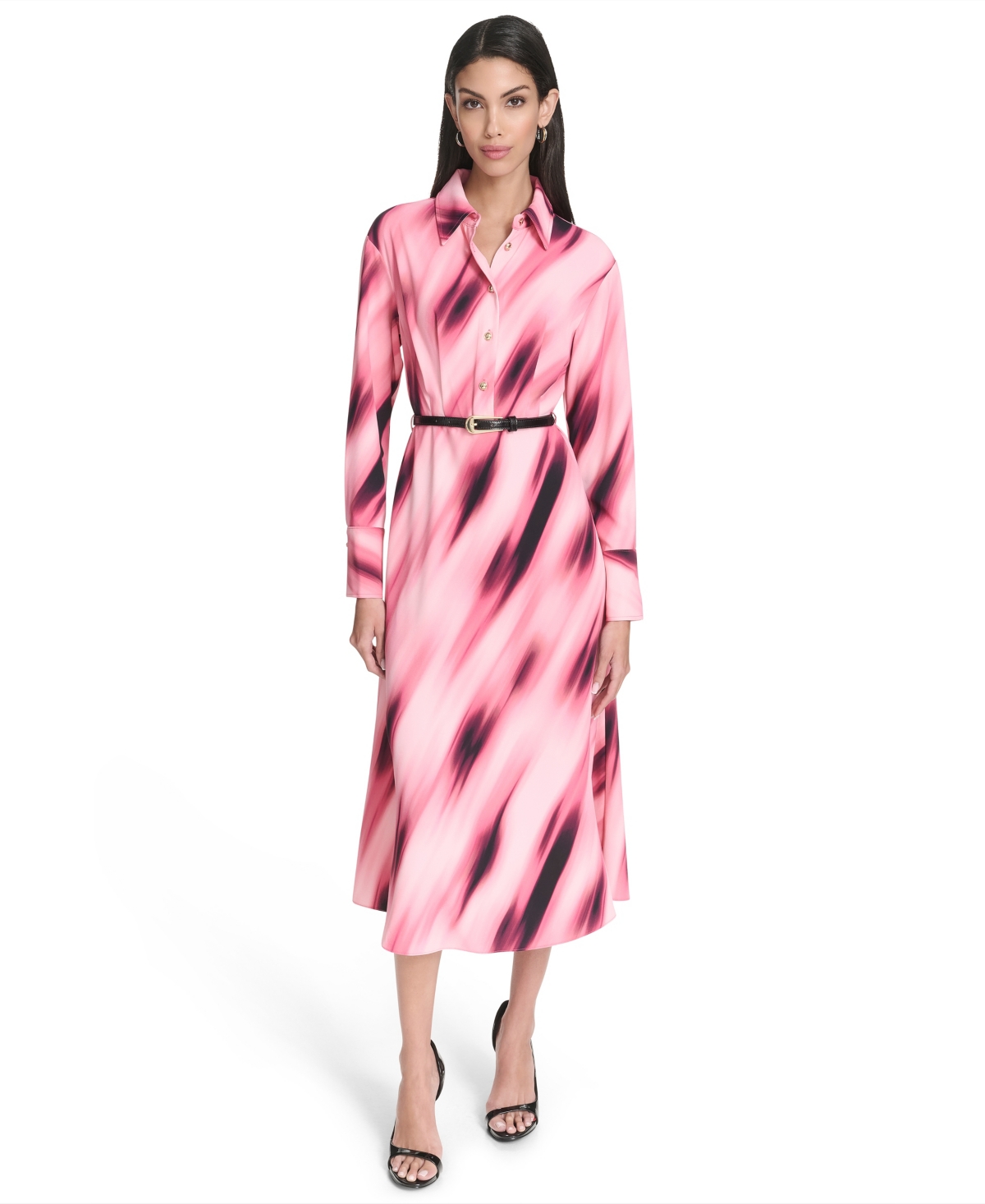 Click here for Halston Womens Printed Collared Long-Sleeve Dress... prices