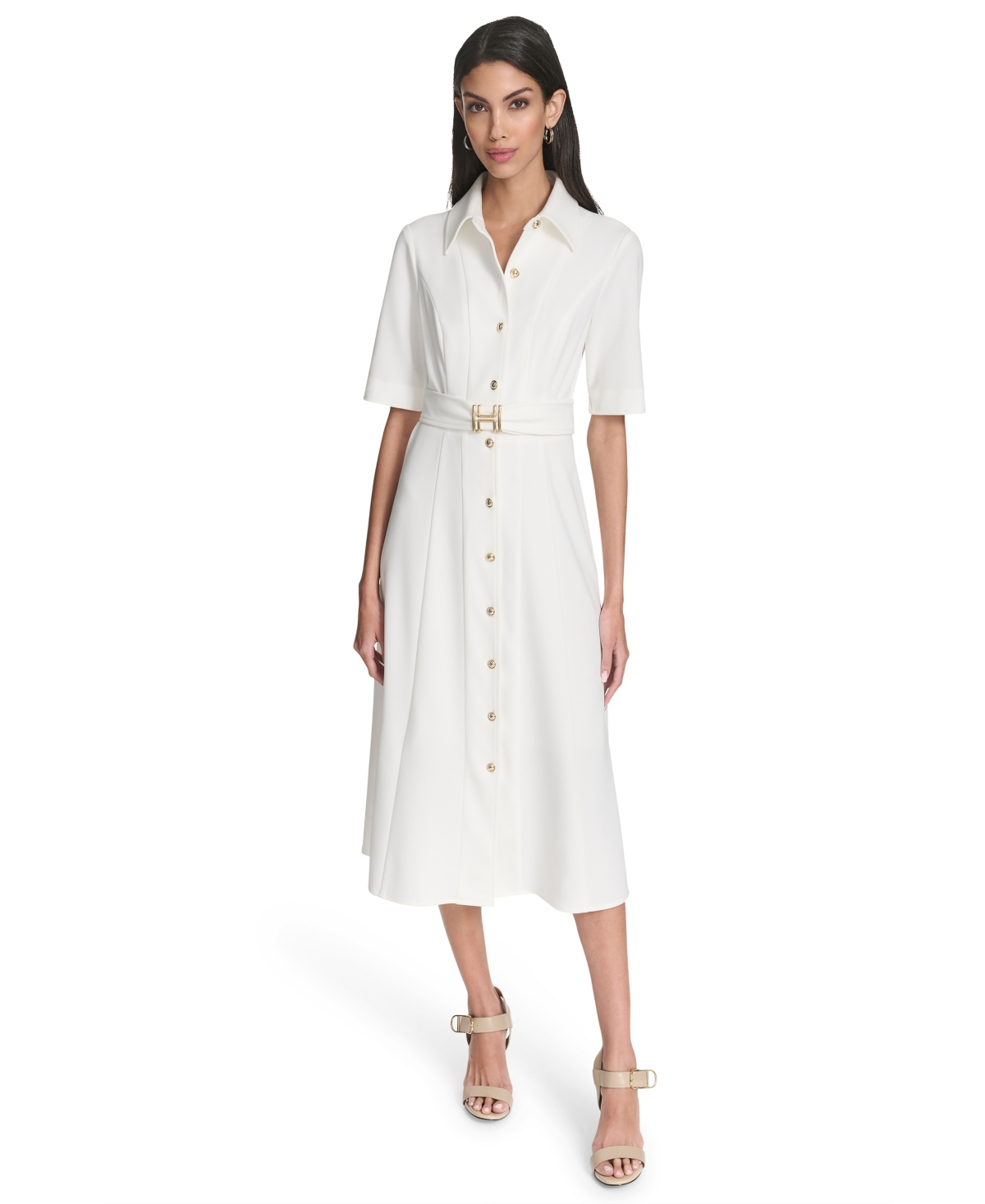 Click here for Halston Womens Collared Midi Dress - Cream prices