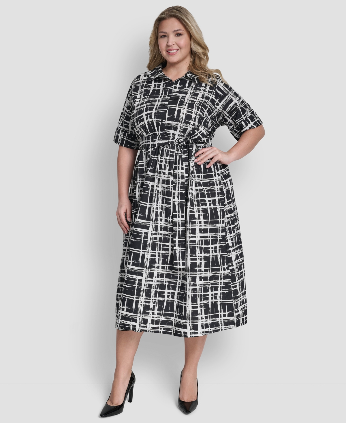 Click here for Dkny Plus Size Collared Button Down Dress - Black/... prices