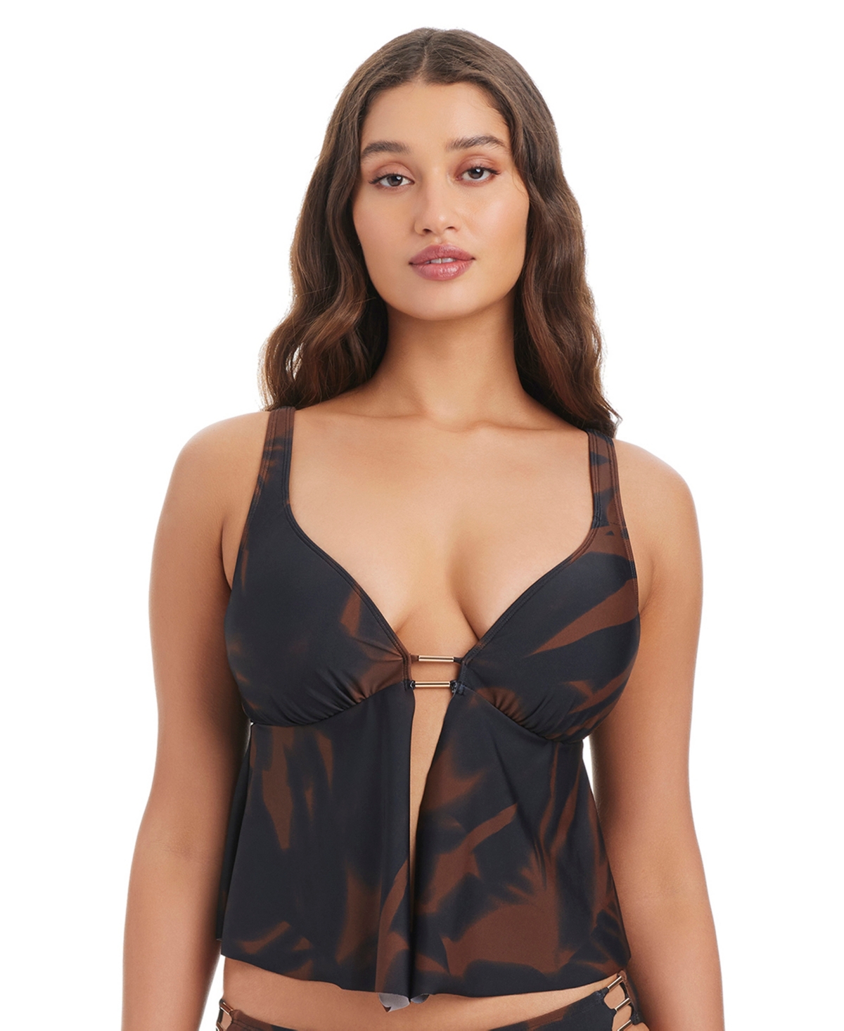 Bar Iii Womens Palm Breeze Fly Away Over-The-Shoulder Tankini  Macys Exclusive - Java