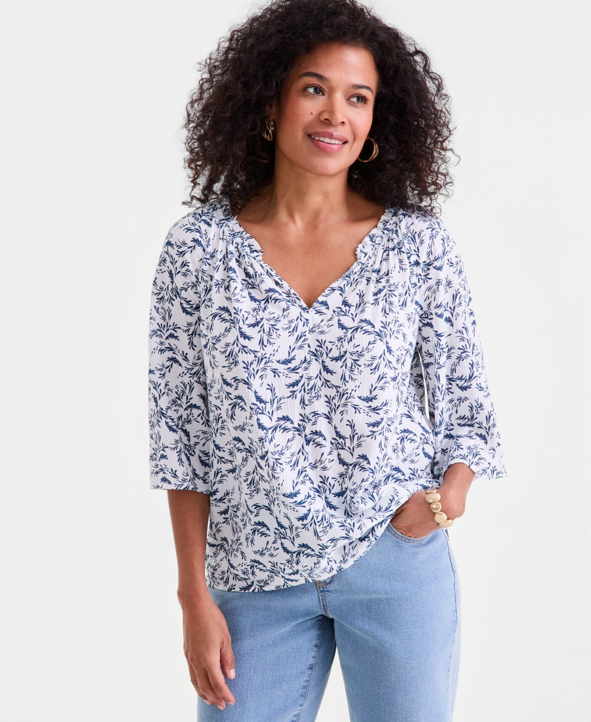Click here for Style & Co Womens Printed Flutter-Sleeve Top  Macy... prices