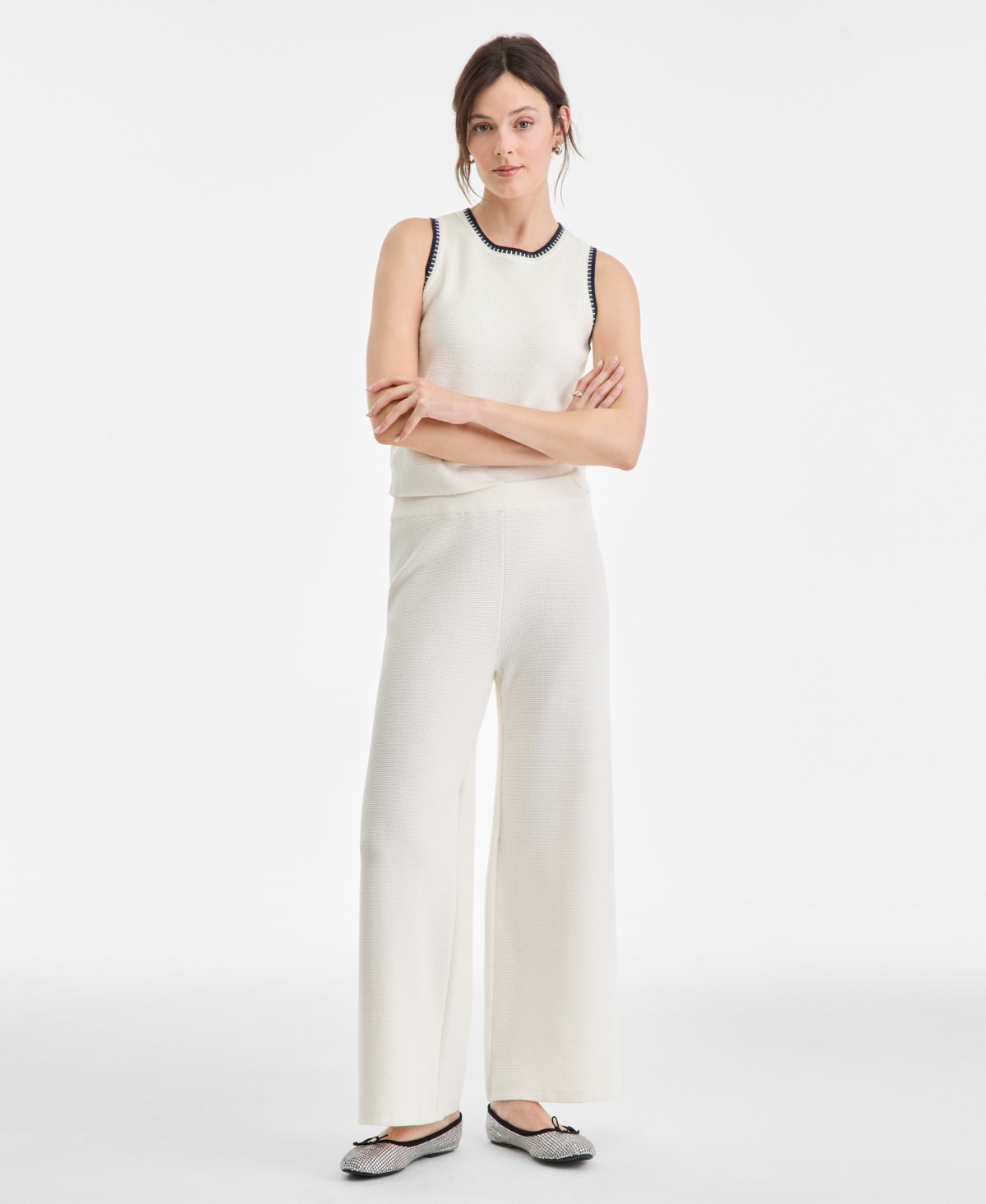 On 34th Womens High Rise Pull-On Sweater Pants  Macys Exclusive - Winter Ivory