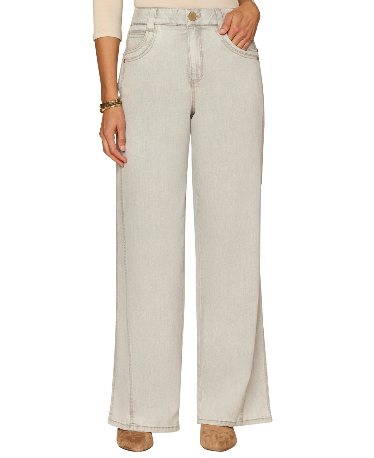 Click here for Democracy Womens Double Yoke Wide-Leg Jeans - Ligh... prices