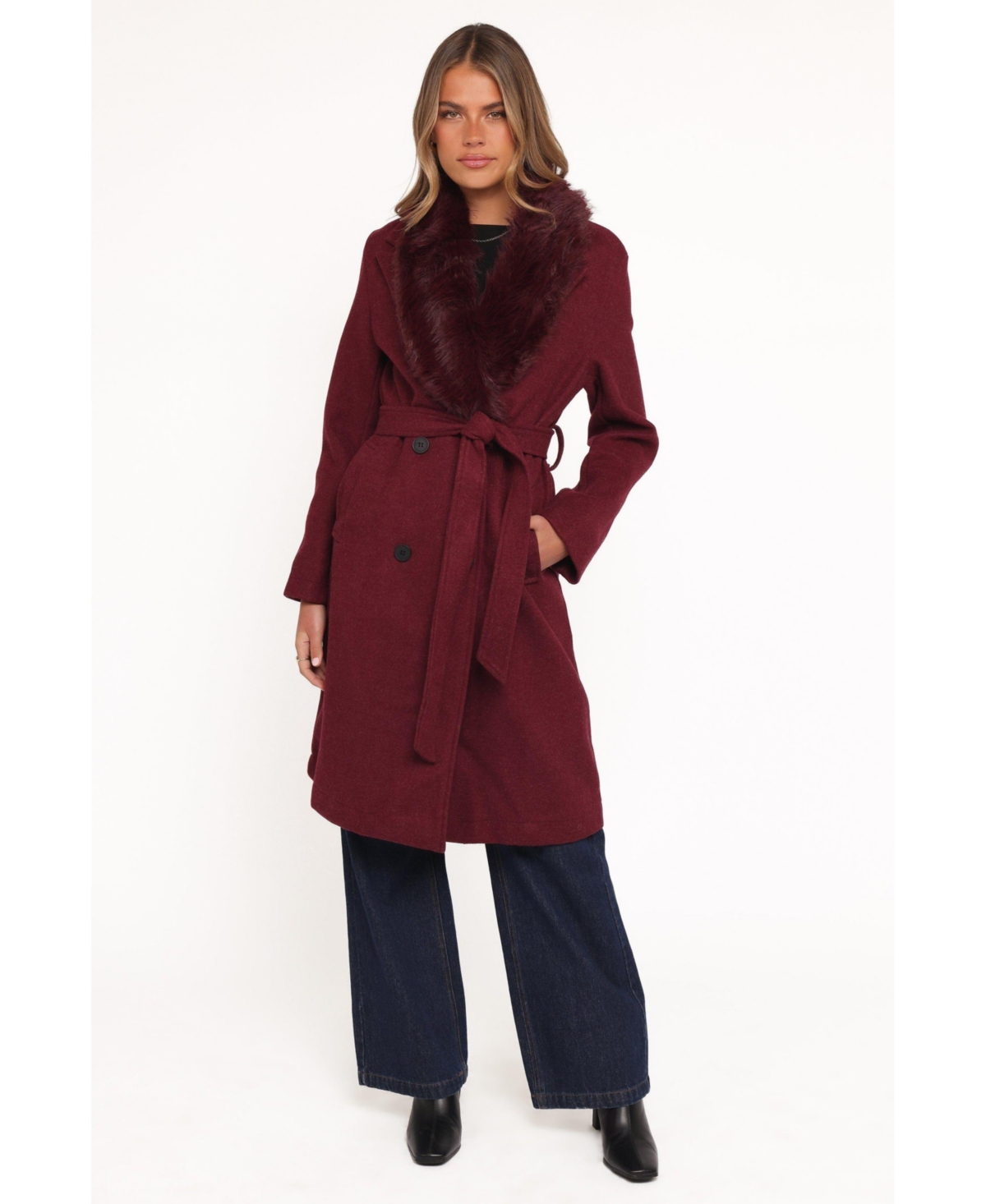 Click here for Petal and Pup Womens Fur Collar Tie Waist Coat - B... prices