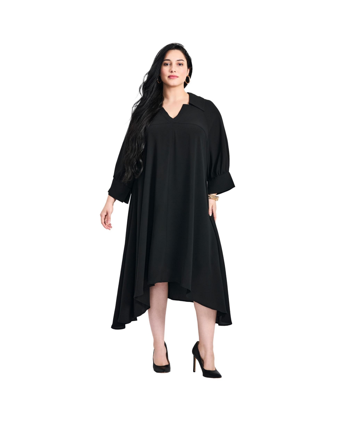 Click here for Avenue Womens Parker Hanky Hem Collared Dress - Bl... prices