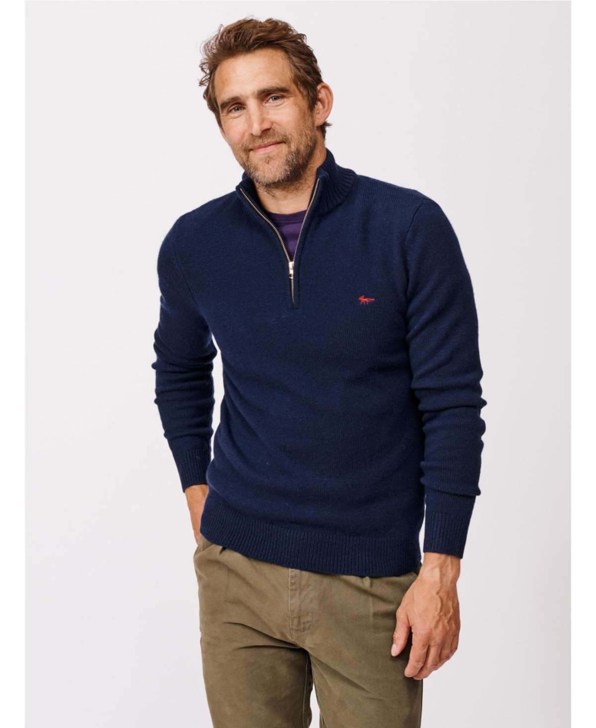 Click here for Aubin Mens Pepper Lambswool Zip Neck Sweater - Nav... prices