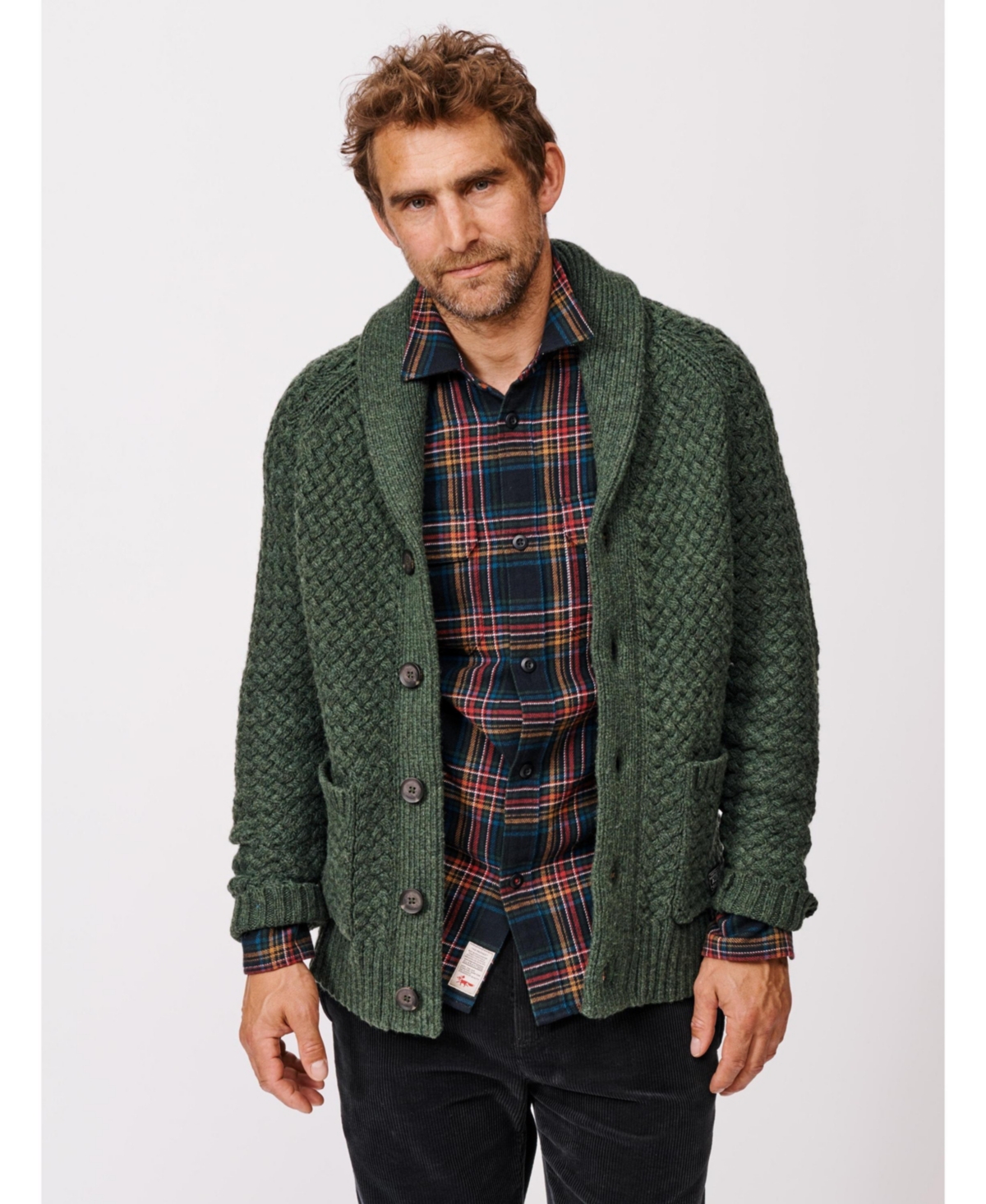 Click here for Aubin Mens Frampton Shawl Cardigan Sweater - Khaki prices