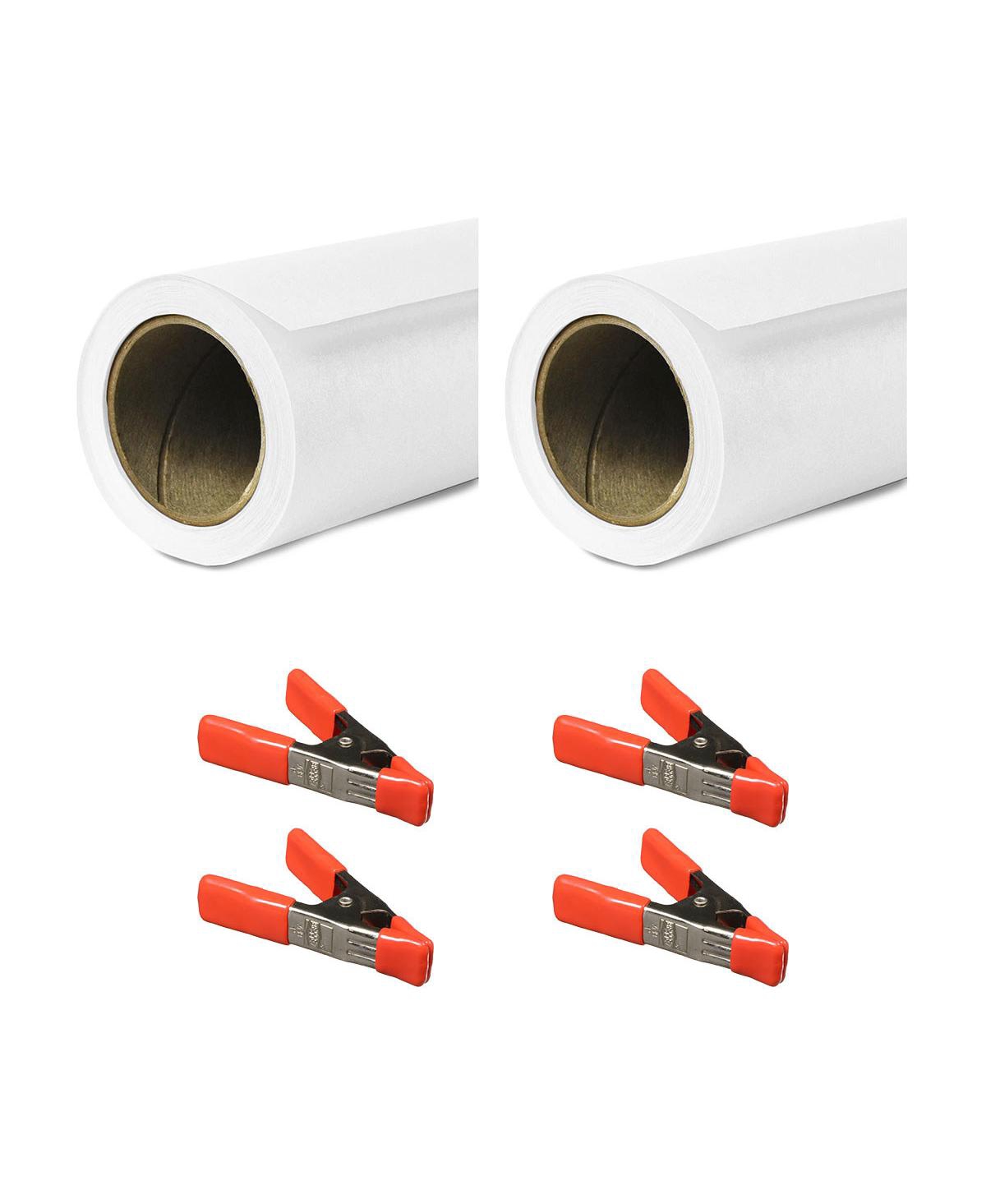 Savage 86"x18 Widetone Seamless Background Paper  2-Pack  Bundle with 4x 1-1/4x1" Steel Spring Clamp - Super white