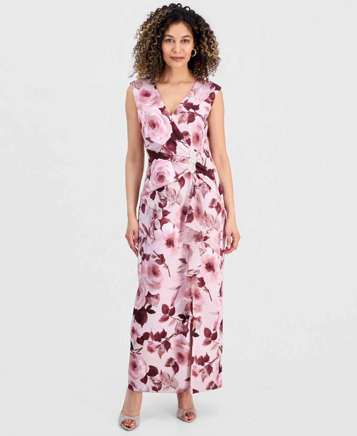 Click here for Connected Petite Floral Print Sleeveless Gown - Ma... prices