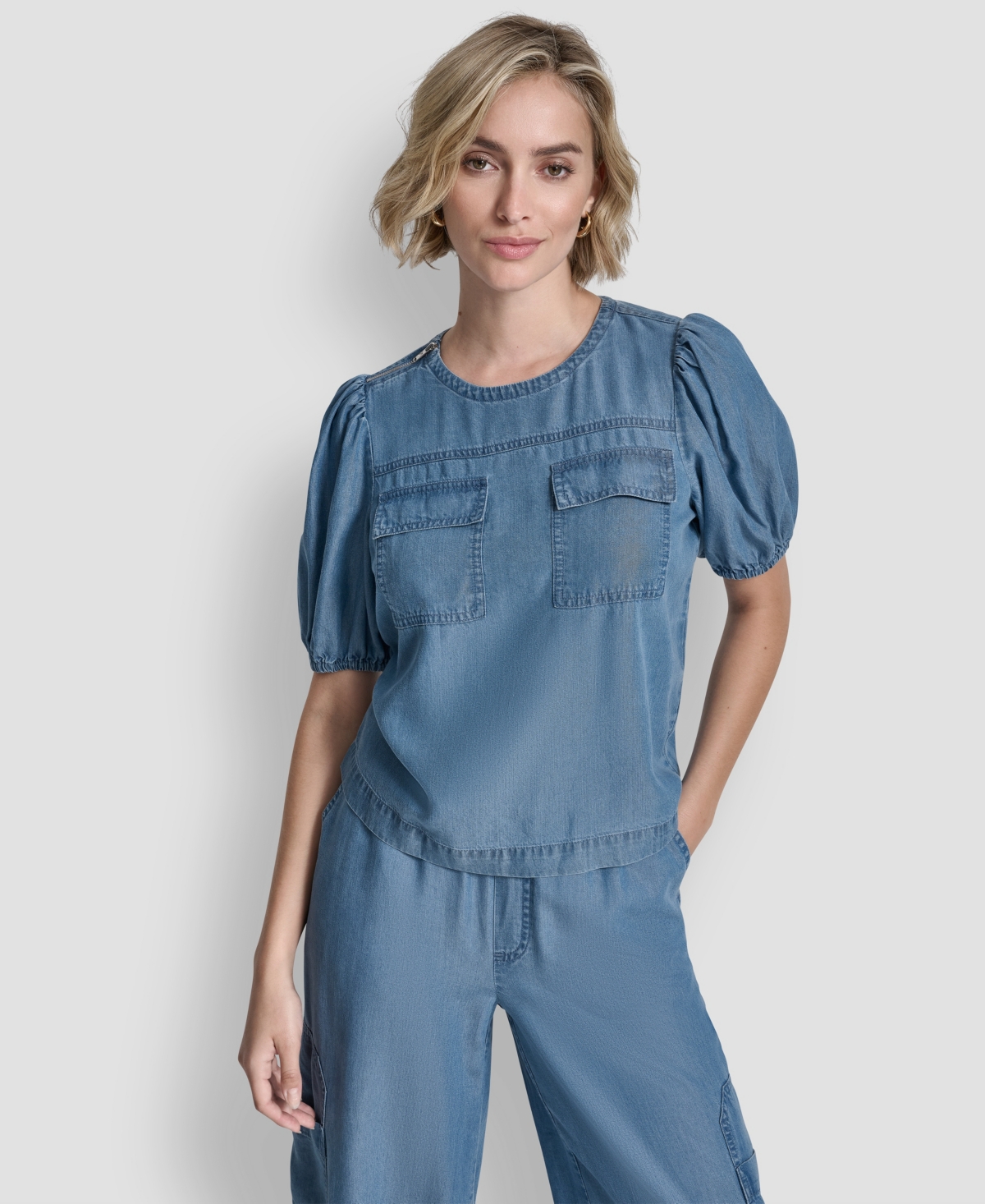 Click here for Dkny Womens Short-Sleeve Zip-Shoulder Top - Stream... prices