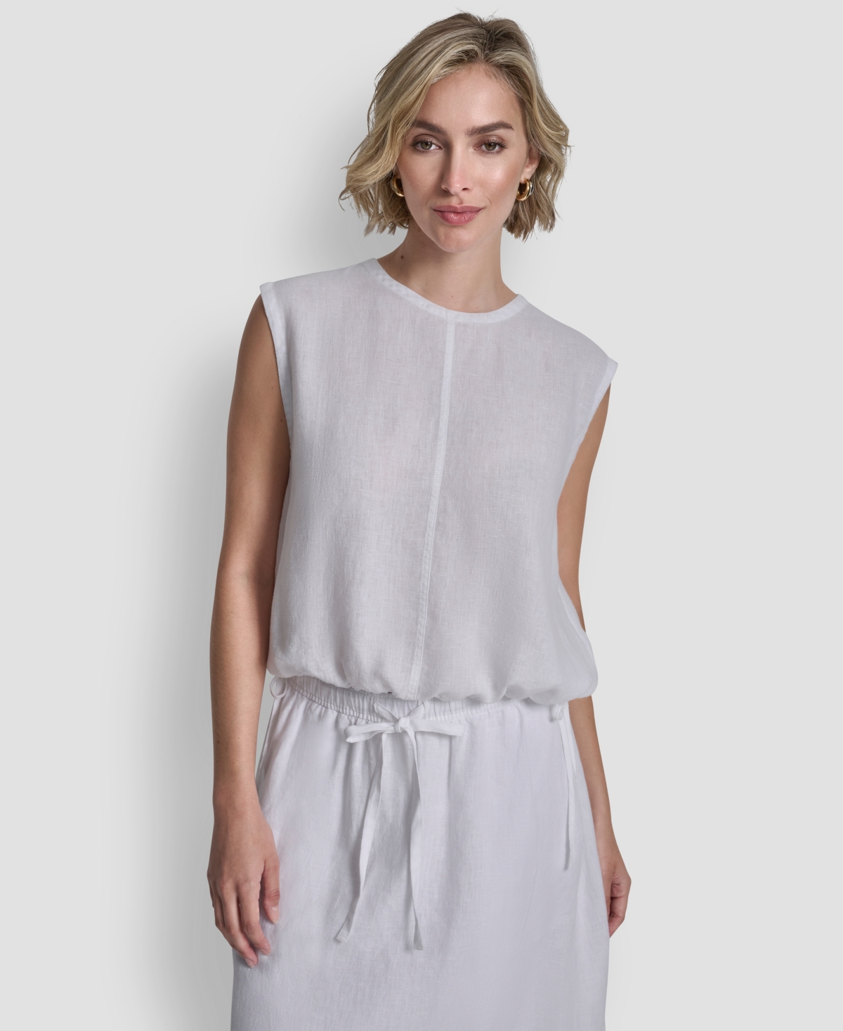 Click here for Dkny Womens Drawstring Hem Sleeveless Top - White prices