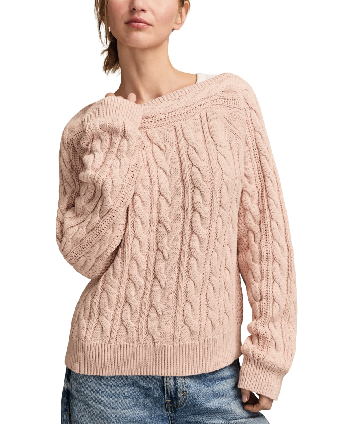 Click here for Lucky Brand Womens Boat Neck Cable Sweater - Rose... prices