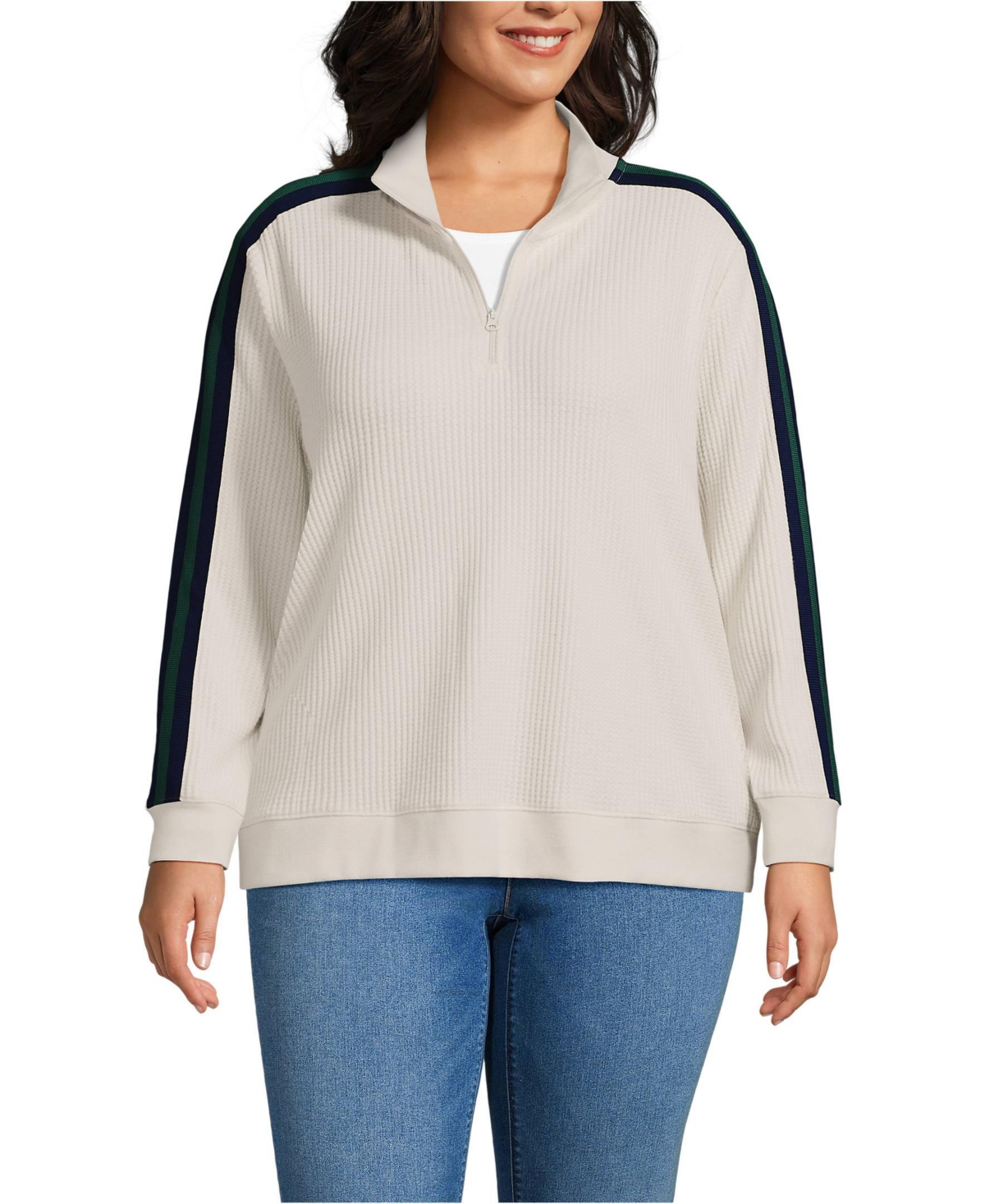 Click here for Lands End Plus Size Long Sleeve Waffle Colorblock... prices