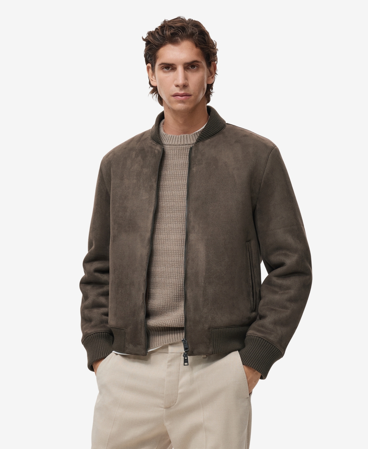 Click here for Mango Mens Suede-Effect Bomber Jacket - Brown prices