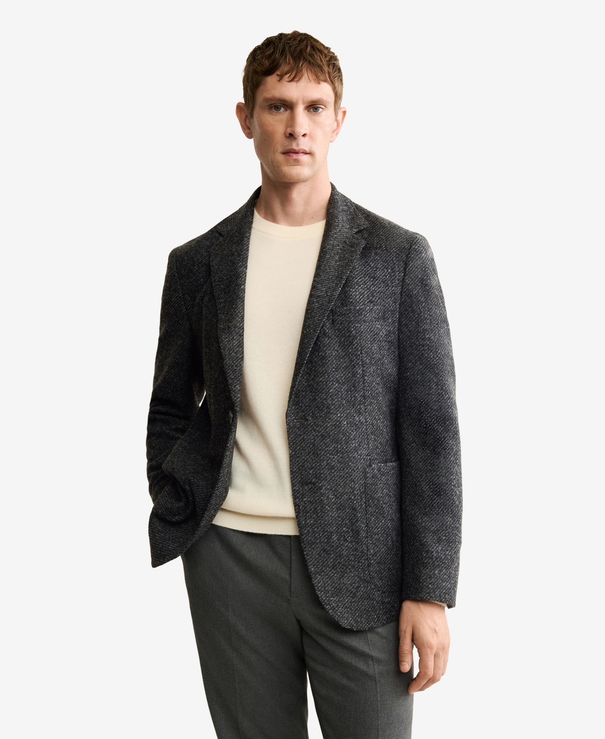Click here for Mango Mens Slim Fit Wool Blend Blazer - Dark Heath... prices