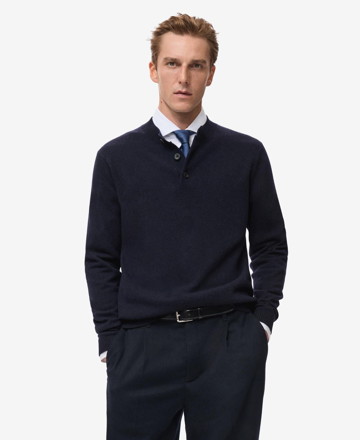 Click here for Mango Mens Extra-Fine Wool Knitted Sweater - Navy prices