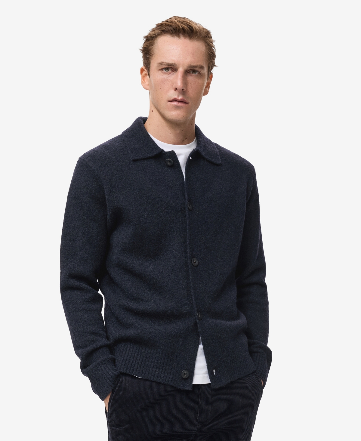 Click here for Mango Mens Knitted Wool Blend Cardigan - Navy prices
