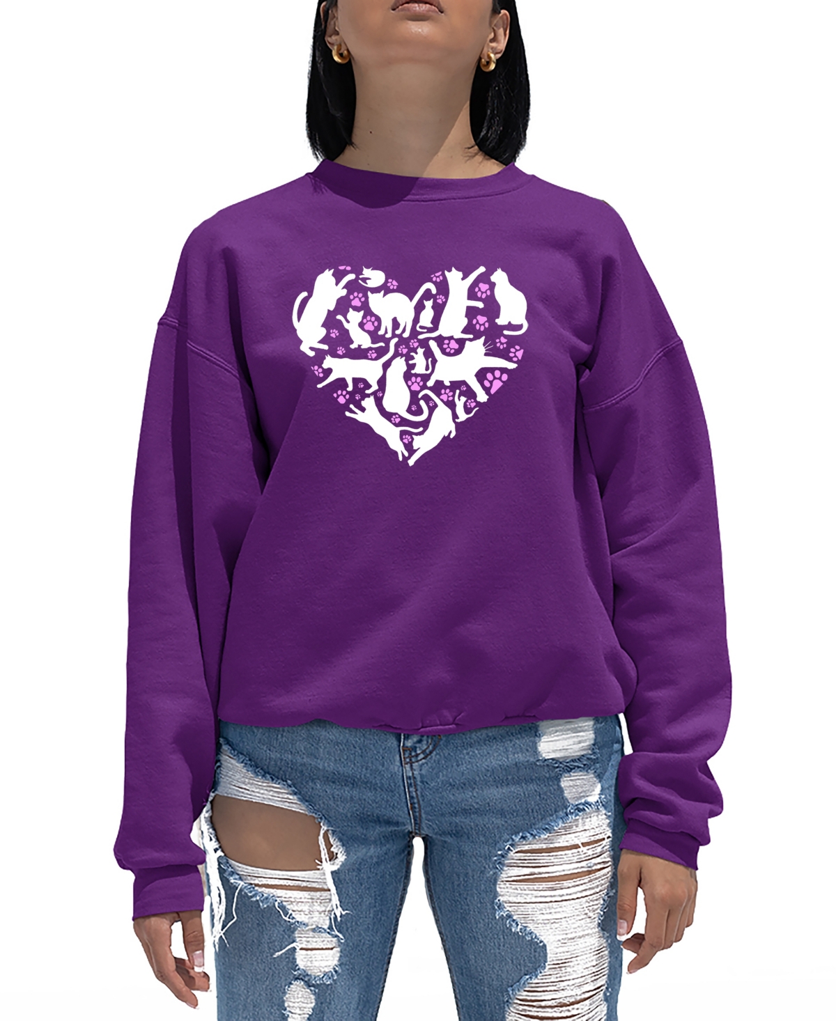 Click here for La Pop Art Womens Cat Heart Word Art Crewneck Swea... prices