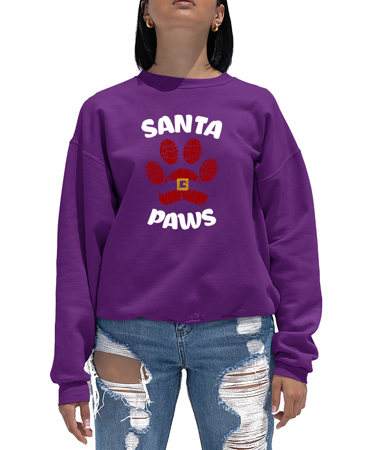 Click here for La Pop Art Womens Santa Paws Word Art Crewneck Swe... prices