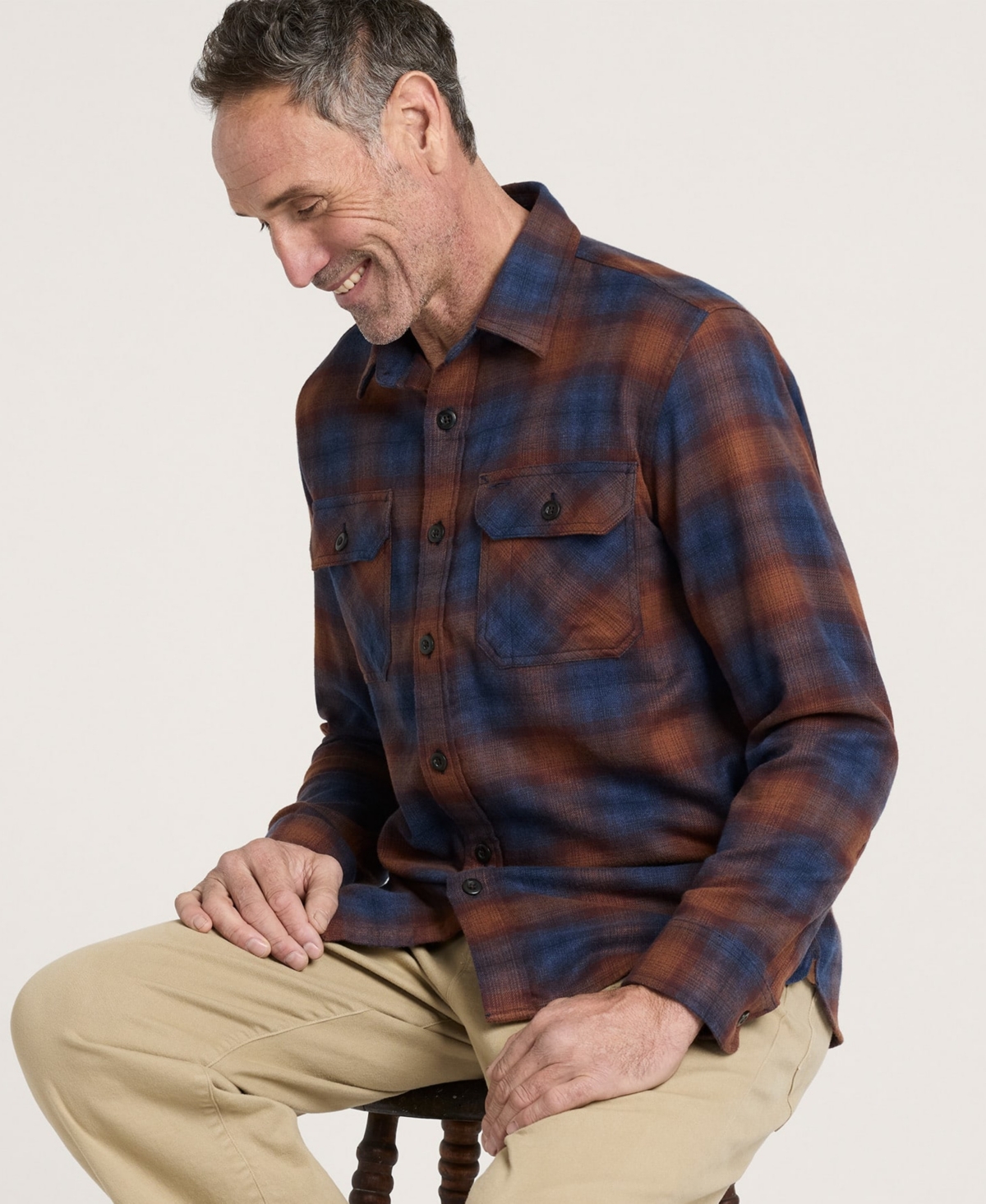 Pendleton Mens Burnside Flannel Spread Collar Shirt - Navy/brick Plaid