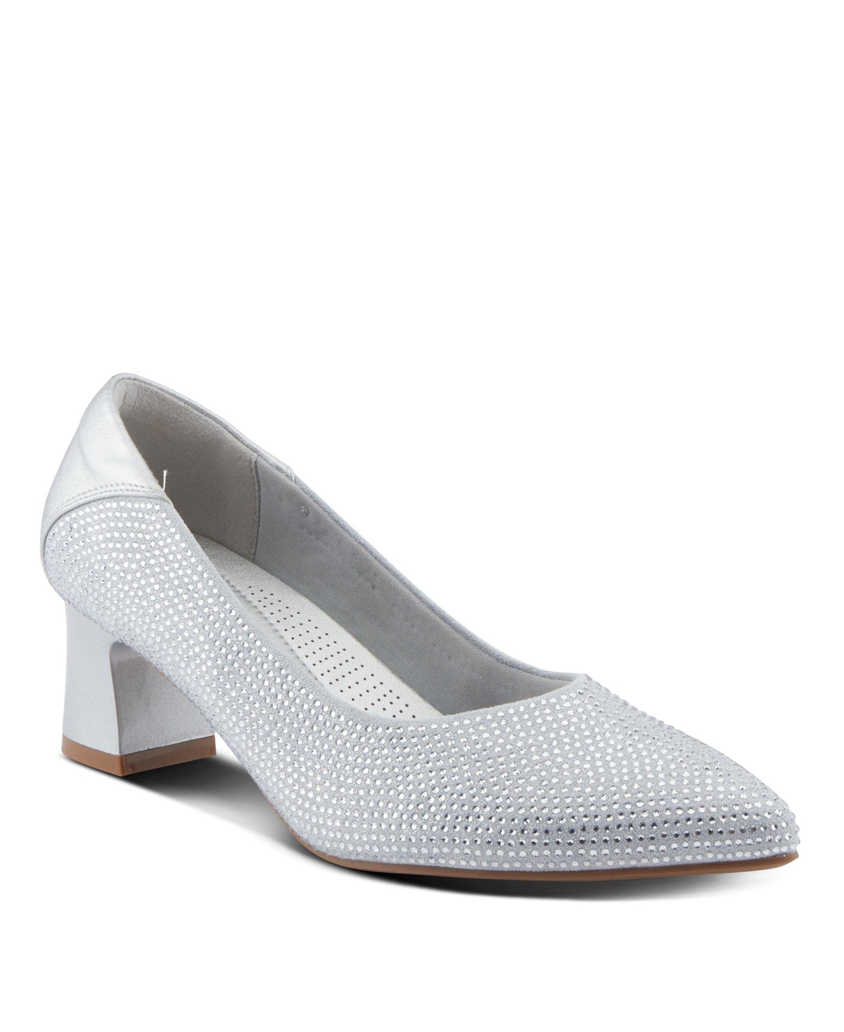 Patrizia Womens Senna Crystal-Embellished Pointed Toe Block Heel Pumps â Slip-On Dress Shoes - Silver