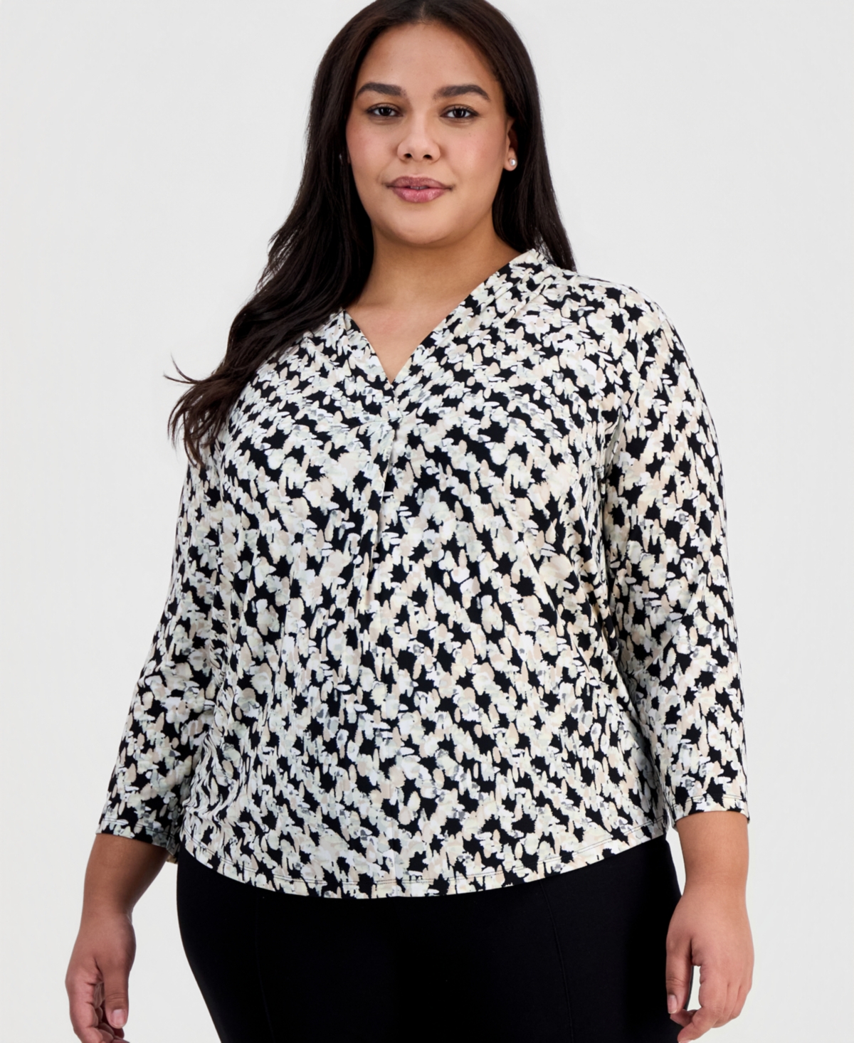 Click here for Ak Anne Klein Plus Size Printed Long-Sleeve Top -... prices