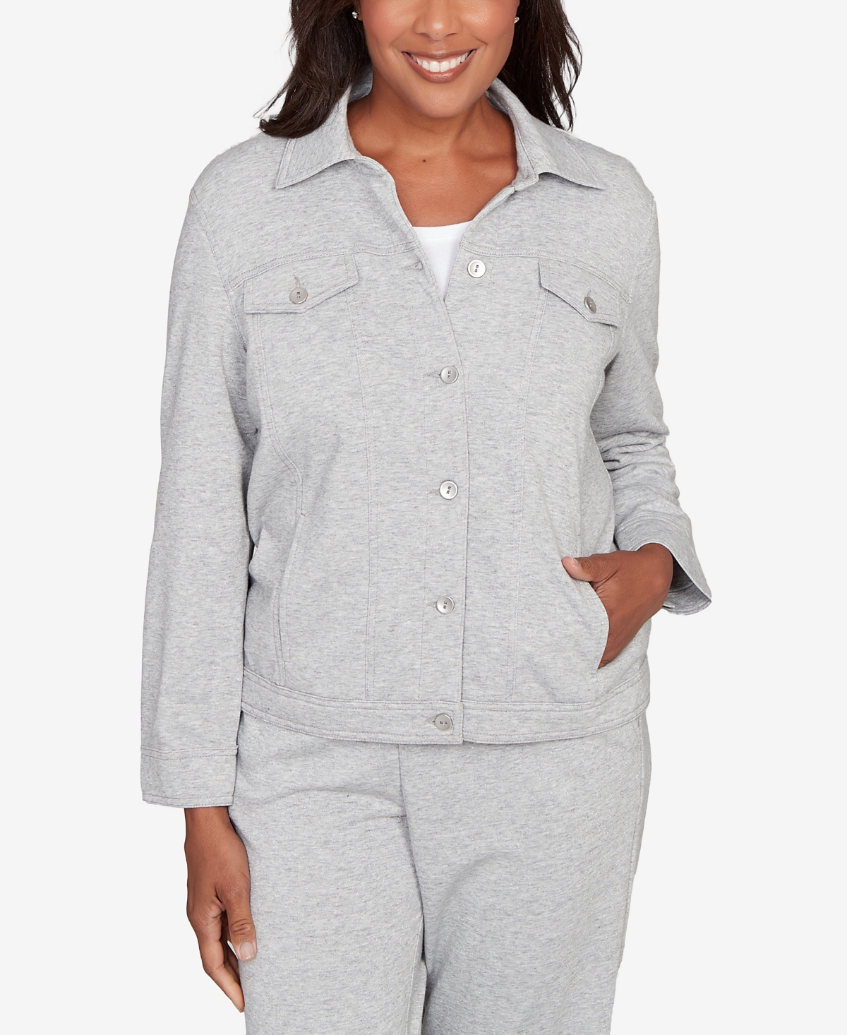 Click here for Alfred Dunner Womens Casual Vibe Shimmer Collared... prices