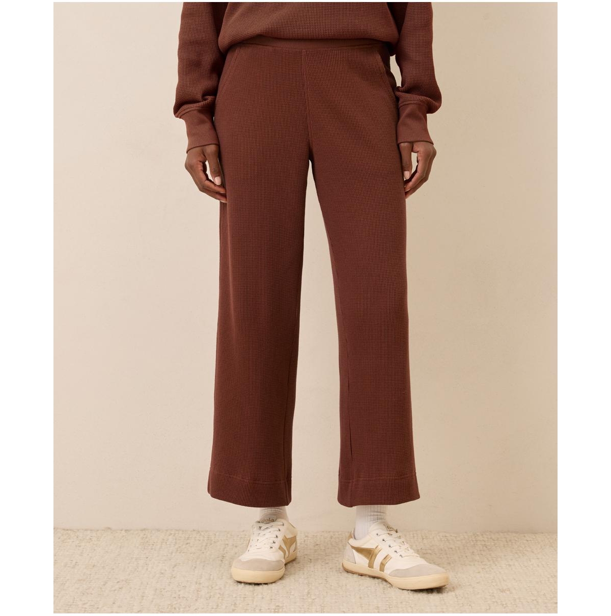 Click here for Pact Womens Thermal Waffle Wide Leg Pant - Mahogan... prices