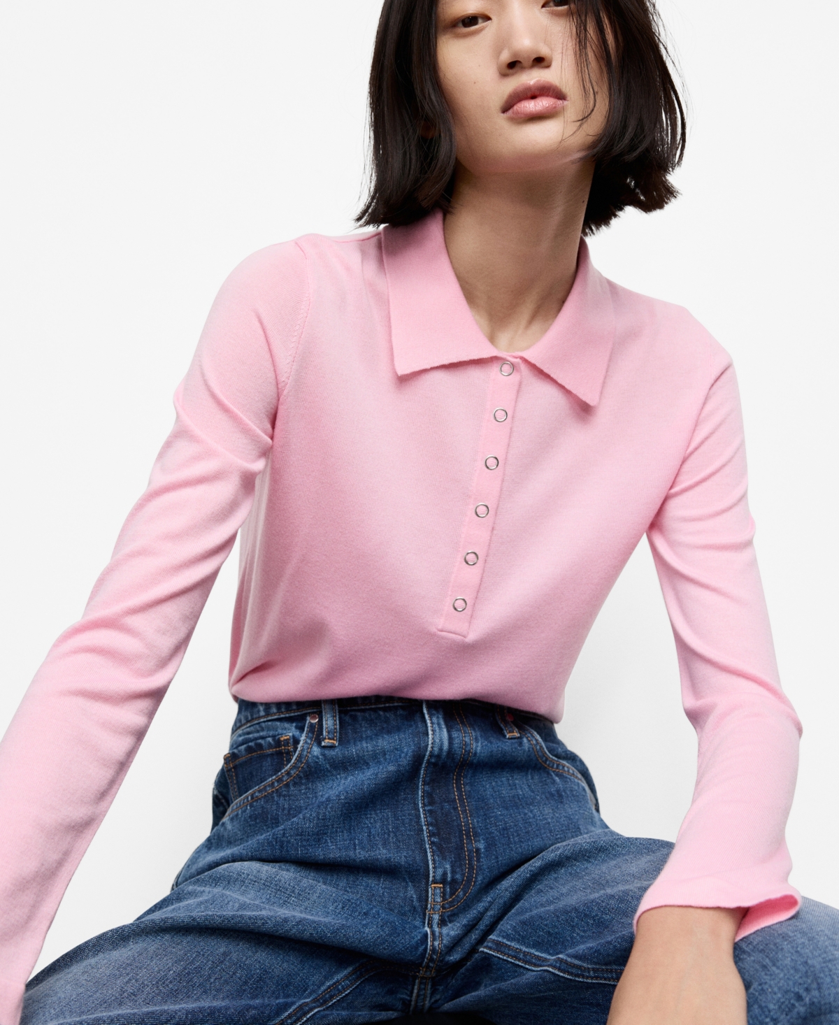 Click here for Mango Womens Long-Sleeved Polo-Neck Sweater - Pink prices