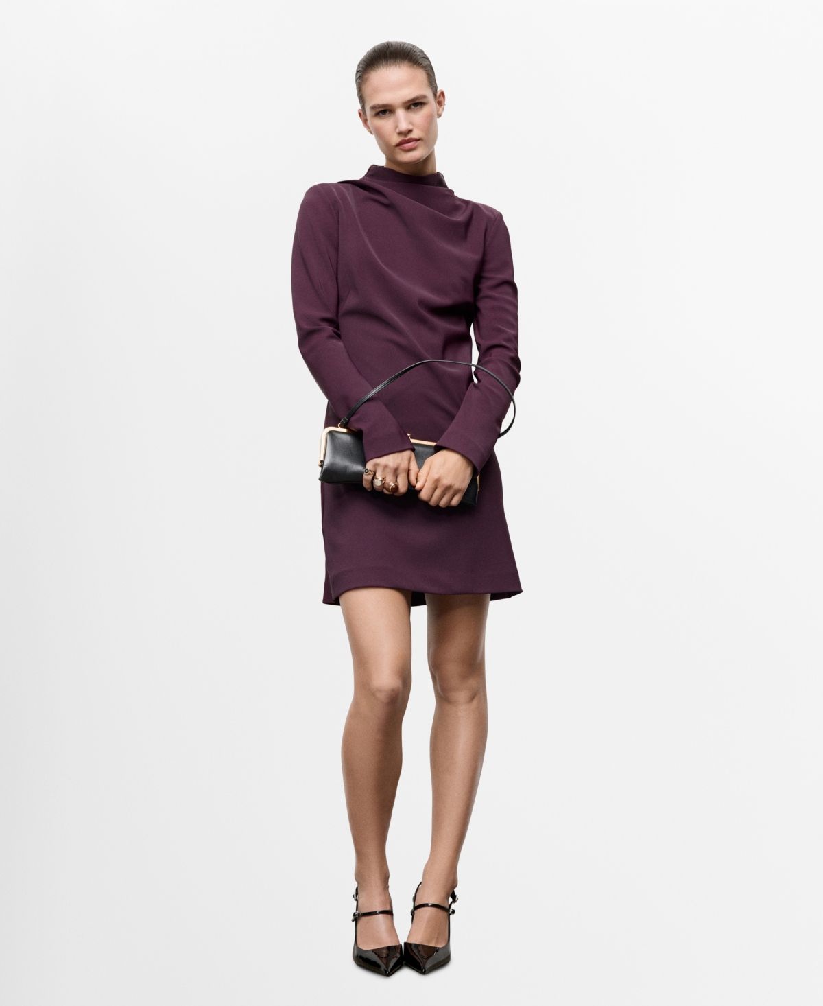 Click here for Mango Womens Draped Neck Long-Sleeved Dress - Purp... prices