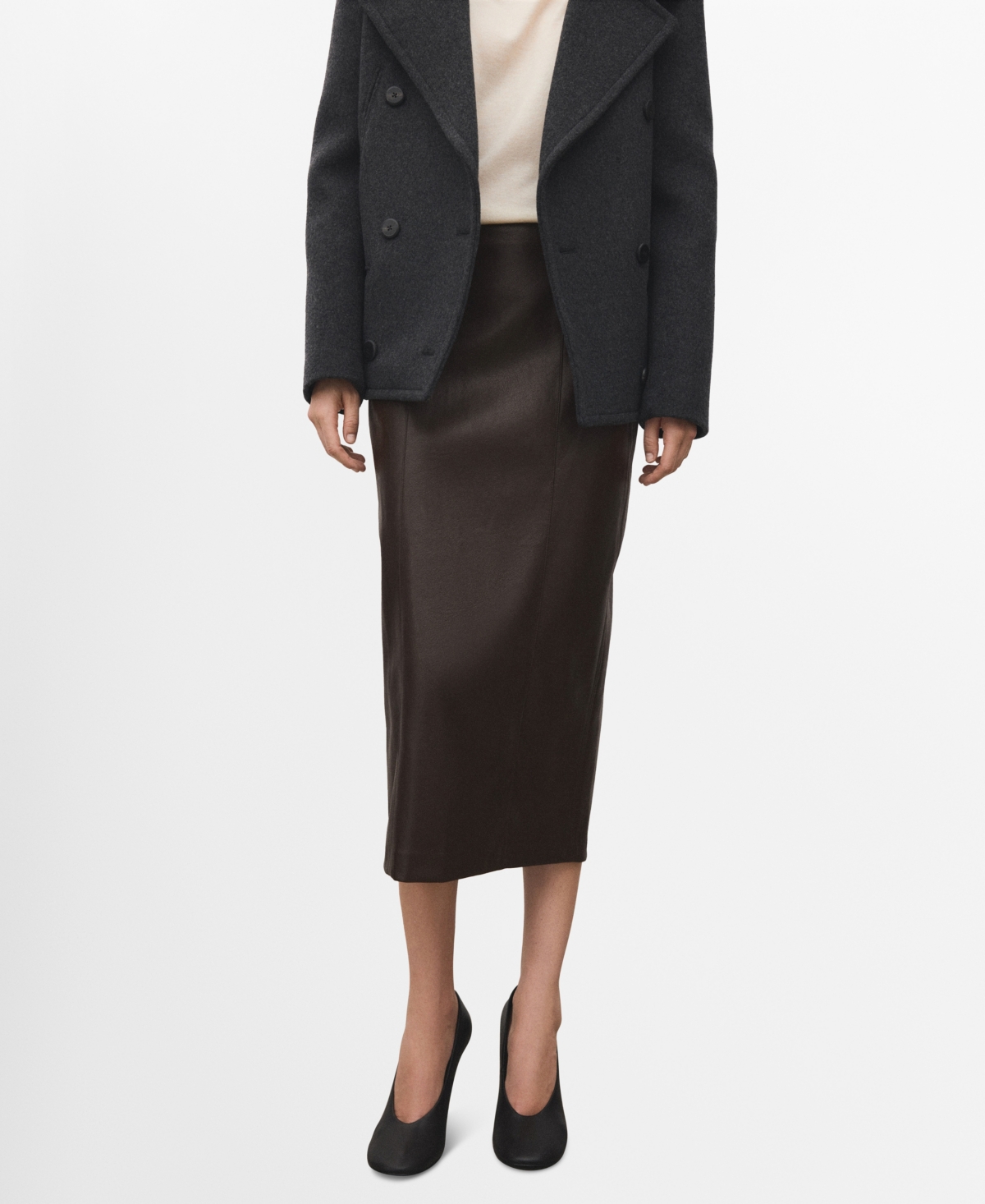 Click here for Mango Womens Faux-Leather Pencil Skirt - Chocolate prices