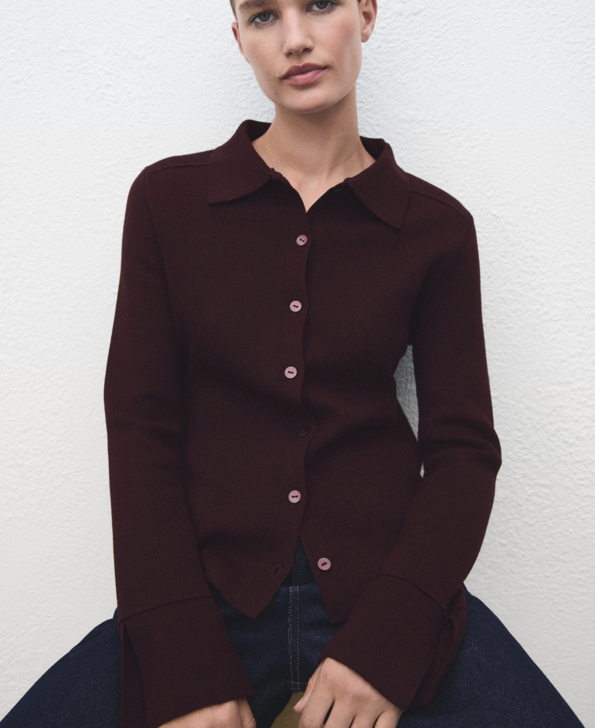 Click here for Mango Womens Shirt Collar Cardigan - Wine prices