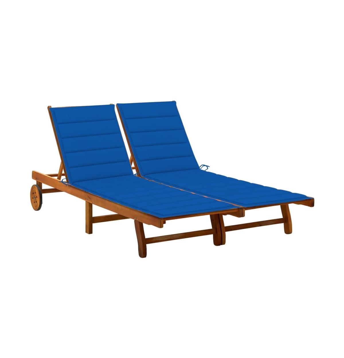Click here for vidaXL Sunlounger Royal blue cushion  Natural wood... prices