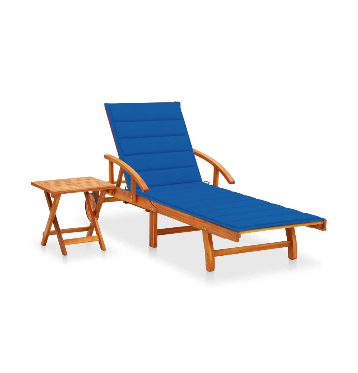 Click here for vidaXL Sunlounger With Table Royal Blue  Natural W... prices