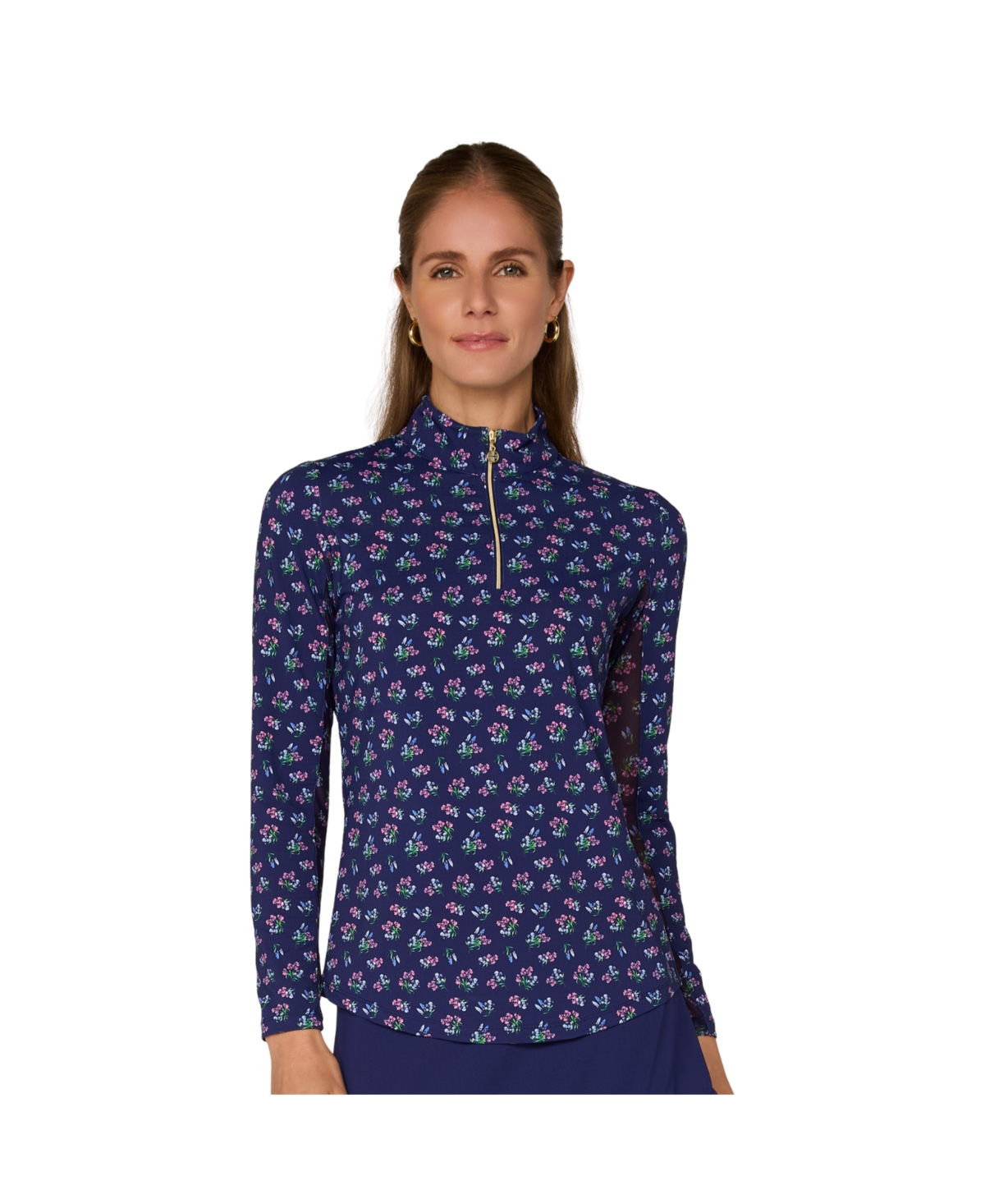 Click here for G Lifestyle Long Sleeve Mock Neck Top - Navy bouqu... prices