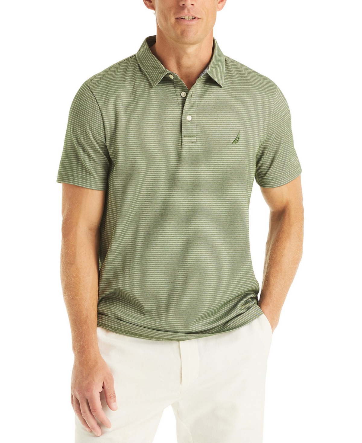 Click here for Nautica Mens Striped Golf Polo Shirt - Bronze Gree... prices