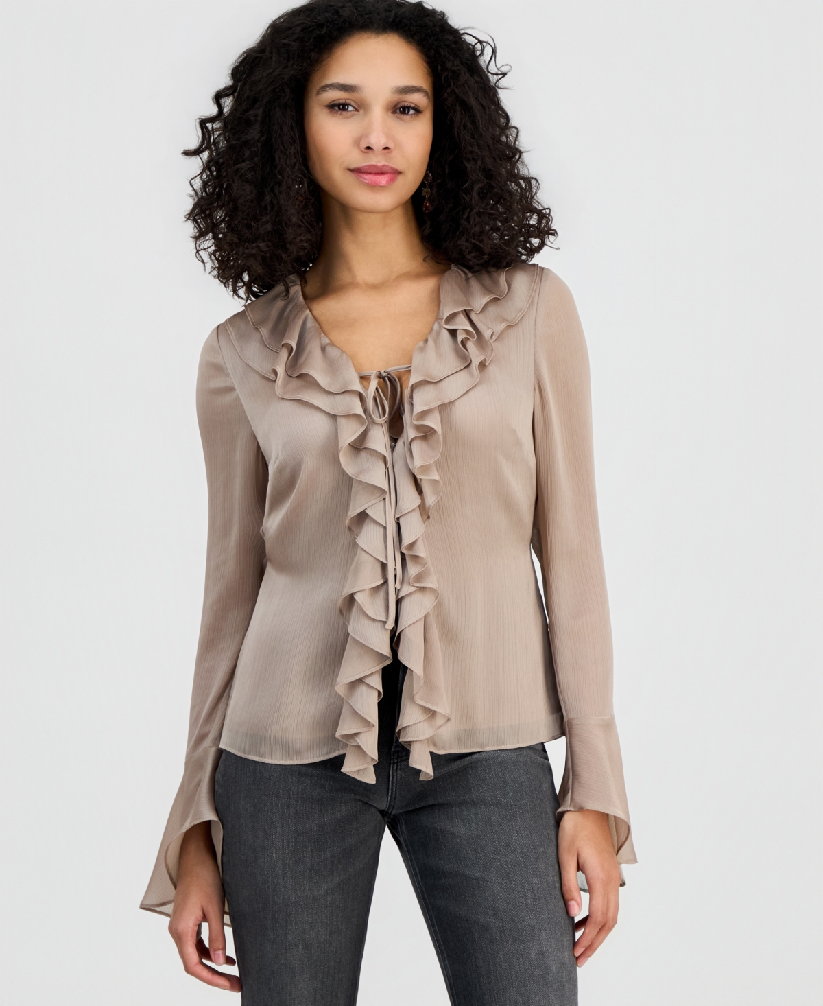 Click here for Guess Womens Sana Ruffled Long-Sleeve Blouse - Sum... prices