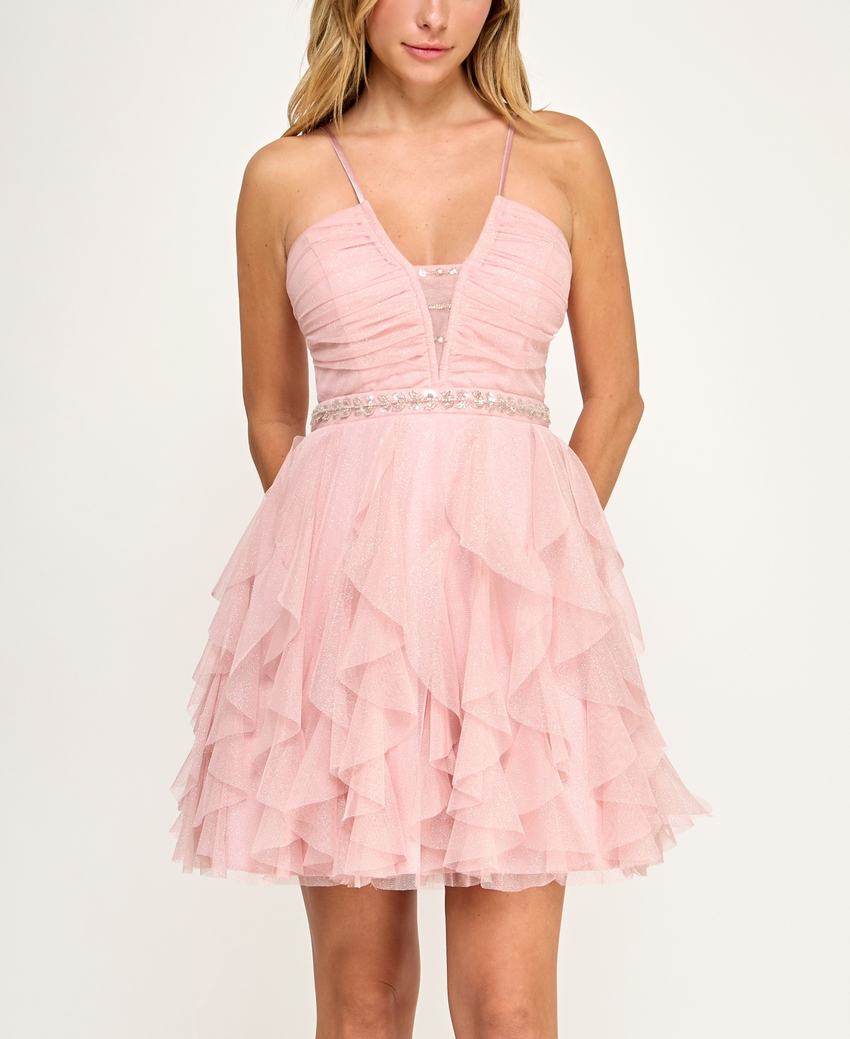 Click here for pear culture Juniors Strappy Petal Detail Skirt Dr... prices