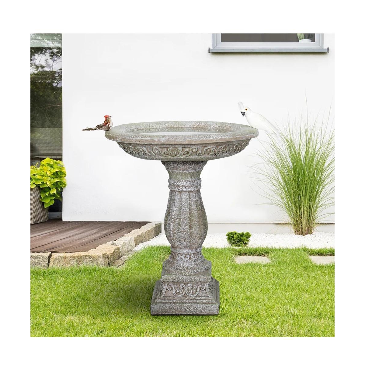 Click here for SunJet 23.8 Inch High Concrete Bird Bath with Carv... prices